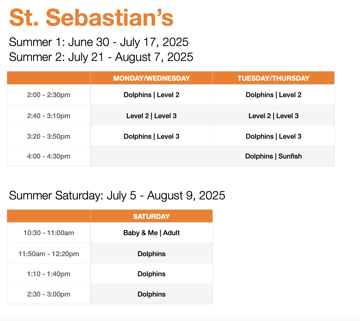 QNS Aquatics - Class Schedules